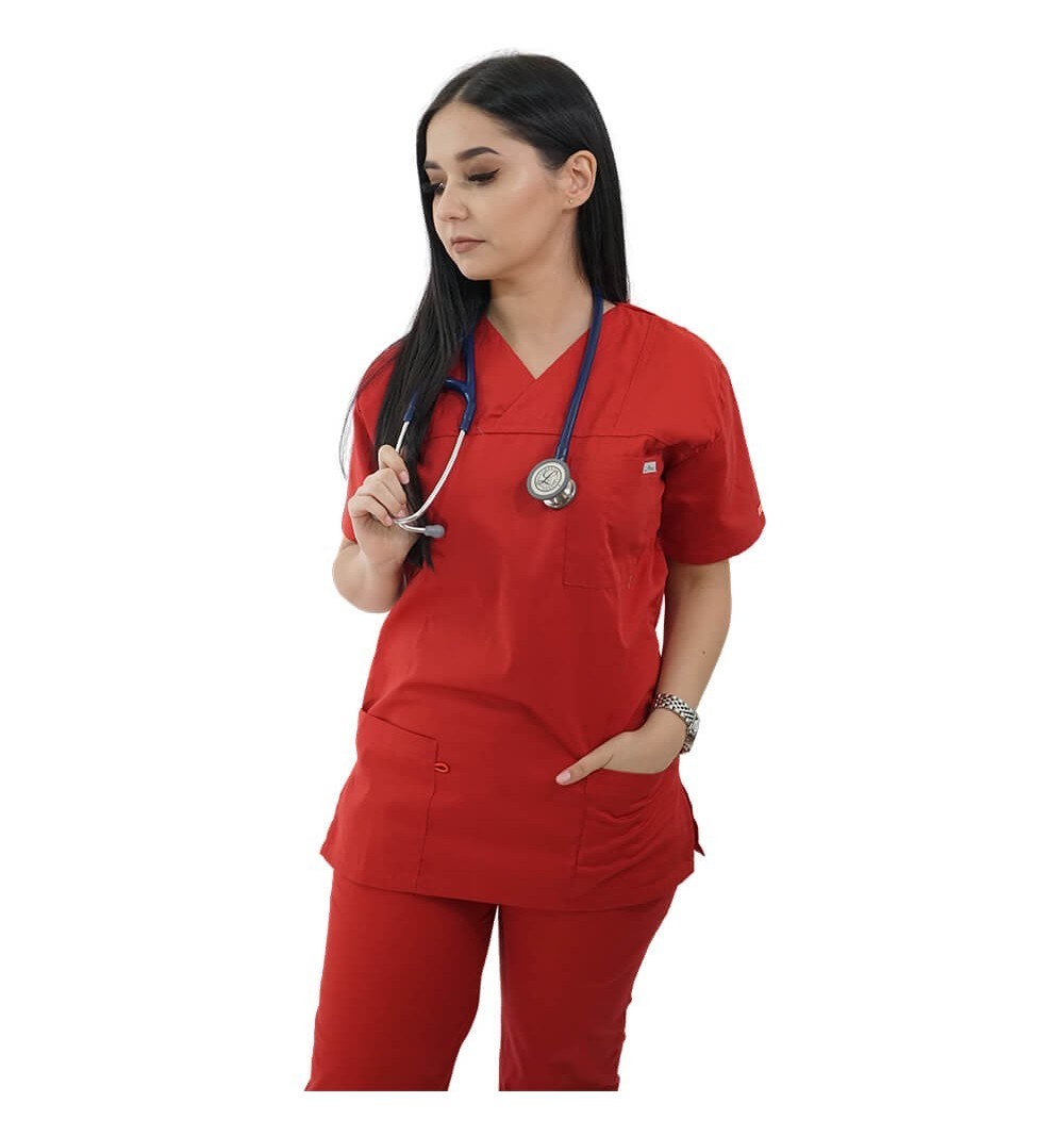 Costum medical Lotus 1, Basic 1, rosu Marime XS