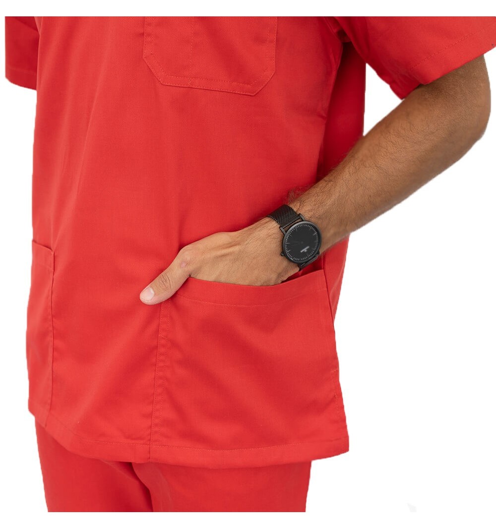 Costum medical unisex Lotus 4, Basic 2, rosu Marime 3XS