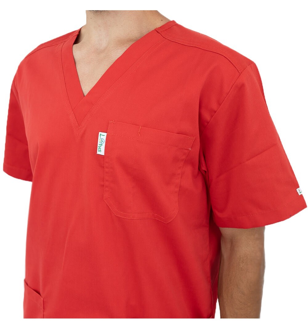 Costum medical unisex Lotus 4, Basic 2, rosu Marime 3XS