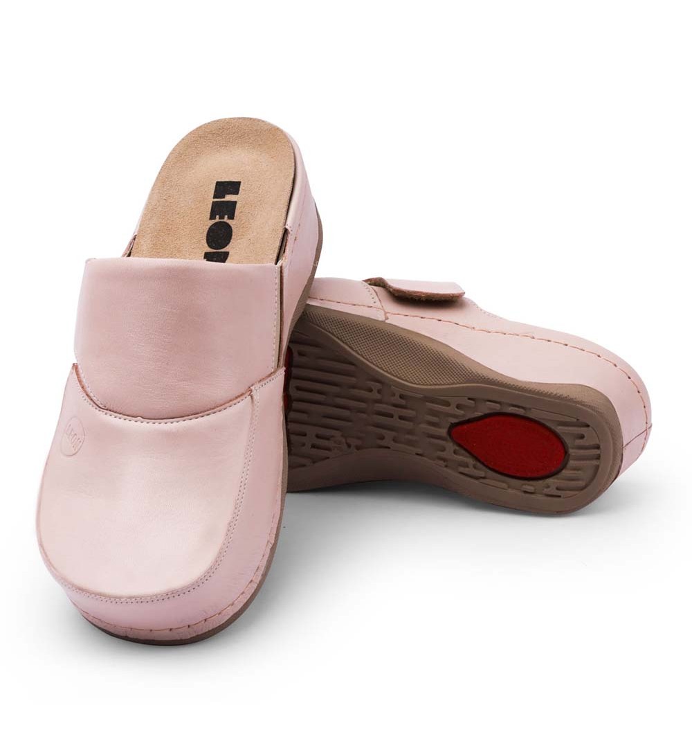 Saboti Leon 2019, de dama, din piele, roz pudrat Marime 36